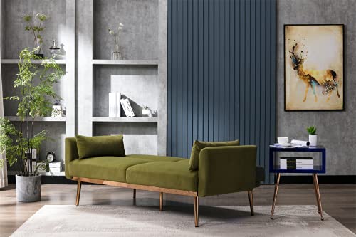 SZLIZCCC 68 "- Velvet Sofa, Accent Sofa, Loveseat Sofa Convertible Sofa Sleeper, with Gold Metal Feet, with Two Rectangular Waist Pillows, Suitable for Small Spaces (Olive Green)