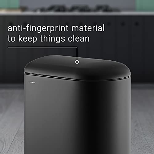 happimess HPM1009B Roland Mini 2.6-Gallon Step-Open Trash Can with Soft-Close Lid, Modern, Minimalistic, Fingerprint Proof for Home, Kitchen, Laundry Room, Office, Bedroom, Bathroom, Black
