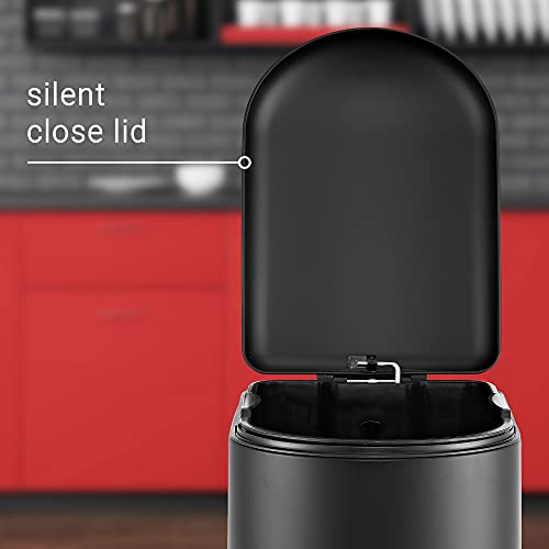 happimess HPM1009B Roland Mini 2.6-Gallon Step-Open Trash Can with Soft-Close Lid, Modern, Minimalistic, Fingerprint Proof for Home, Kitchen, Laundry Room, Office, Bedroom, Bathroom, Black