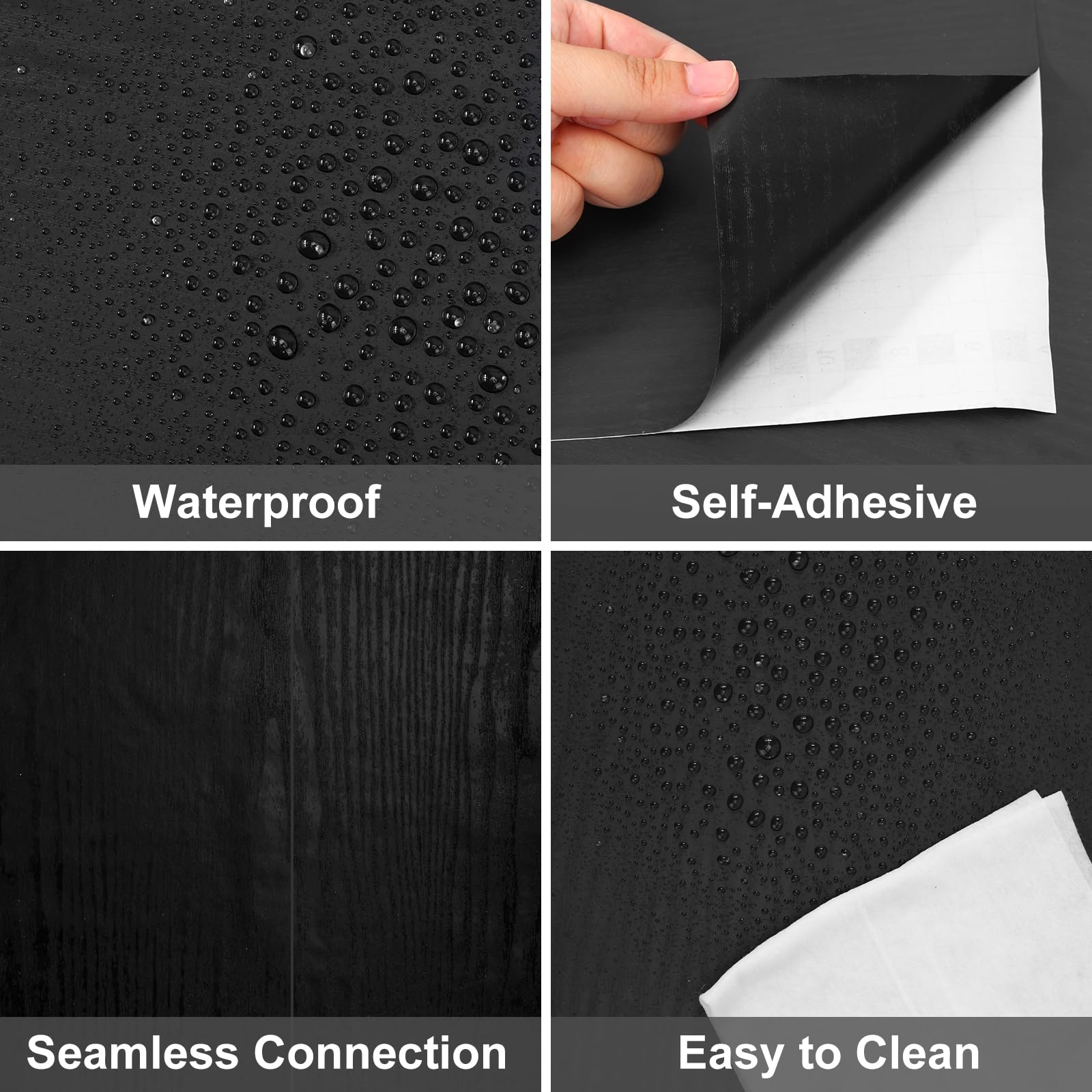 HATOKU 17.7" x 196" Black Wood Peel and Stick Wallpaper, Contact Paper for Cabinets PVC Self Adhesive Wallpaper for Desk Drawer Shelf Liner