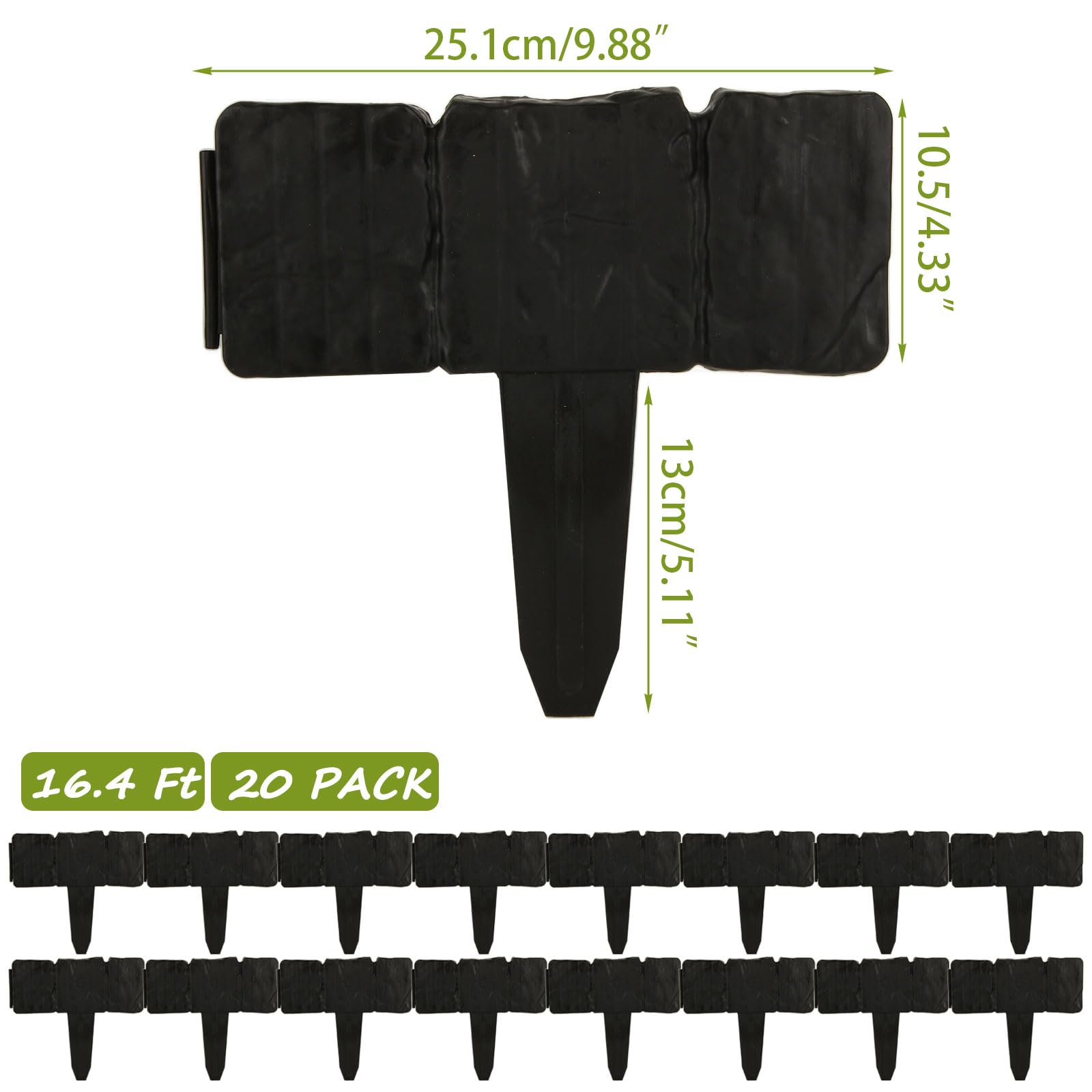 CYEAH Garden Edging Set of 20, 16 Ft Landscape Edging, Flower Bed Edging, DIY Plastic Fencing, Mitation Stone Effect Garden Borders for Lawn, Walkway
