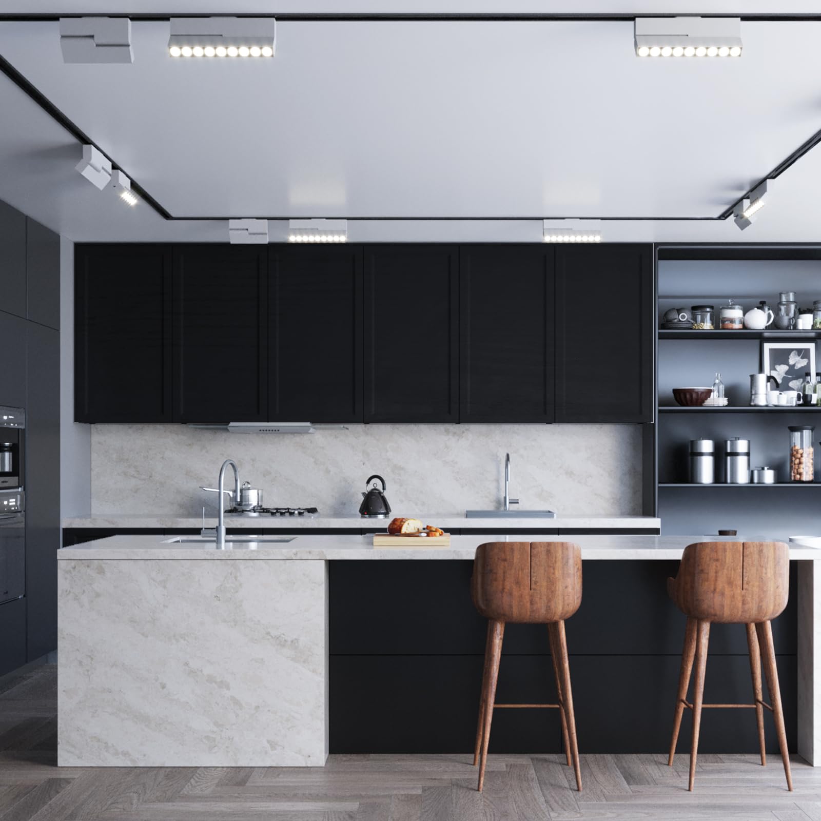 HATOKU 17.7" x 196" Black Wood Peel and Stick Wallpaper, Contact Paper for Cabinets PVC Self Adhesive Wallpaper for Desk Drawer Shelf Liner