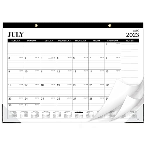 Desk Calendar 2023-2024 - 2023-2024 Desk Calendar, July 2023 - December 2024, 18 Monthly Desk/Wall Calendar 2-in-1,16.8" x 12", Thick Paper with Corner Protectors, Large Ruled Blocks - Classic Black