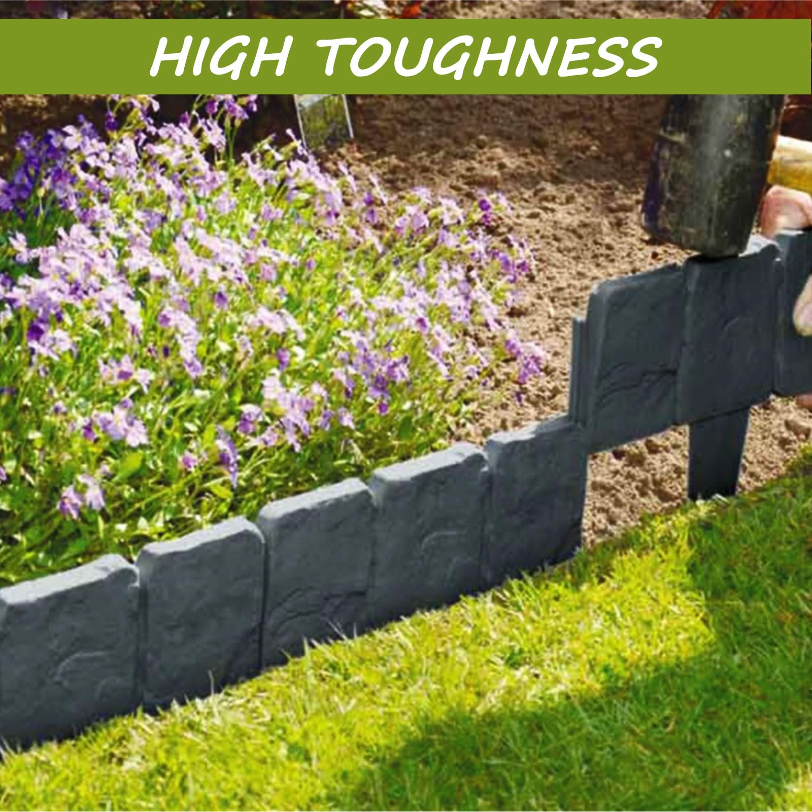 CYEAH Garden Edging Set of 20, 16 Ft Landscape Edging, Flower Bed Edging, DIY Plastic Fencing, Mitation Stone Effect Garden Borders for Lawn, Walkway