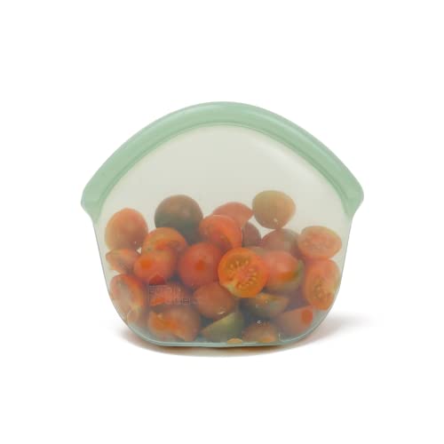 Hugger Bags Silicone Reusable Lunch & Snack Bag by Food Huggers | Durable Storage, BPA Free, Dishwasher & Freezer Safe, Stand-Up Resealable Produce Pouch | Small 13 fl oz, Juniper