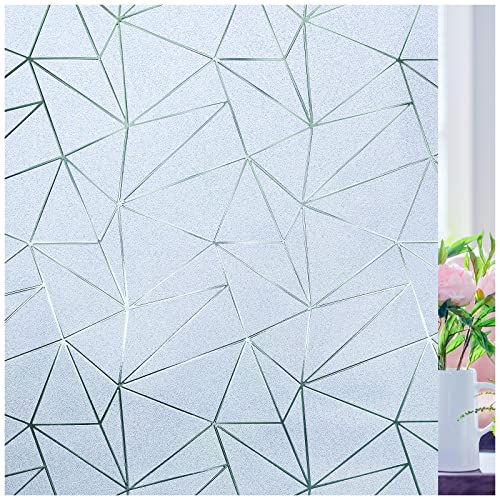 Viseeko Window Privacy Film Decorative Static Clings Sun UV Blocking Non-Adhesive Removable Glass Door Sticker for Home Office 11.8 x 78.7 inches Frosted Triangle