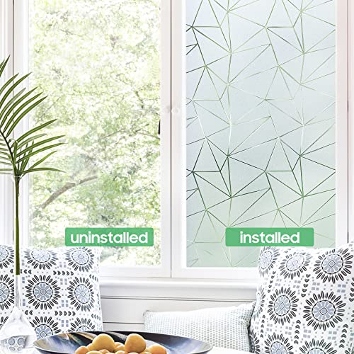 Viseeko Window Privacy Film Decorative Static Clings Sun UV Blocking Non-Adhesive Removable Glass Door Sticker for Home Office 11.8 x 78.7 inches Frosted Triangle