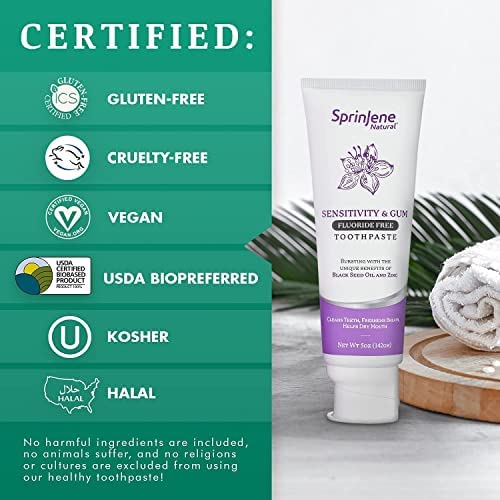 SprinJene Natural SLS Free Fluoride Free Toothpaste for Sensitive Teeth & Gum, Fresh Breath & Helps Dry Mouth Vegan Dye Free 1 Pack (Improved)