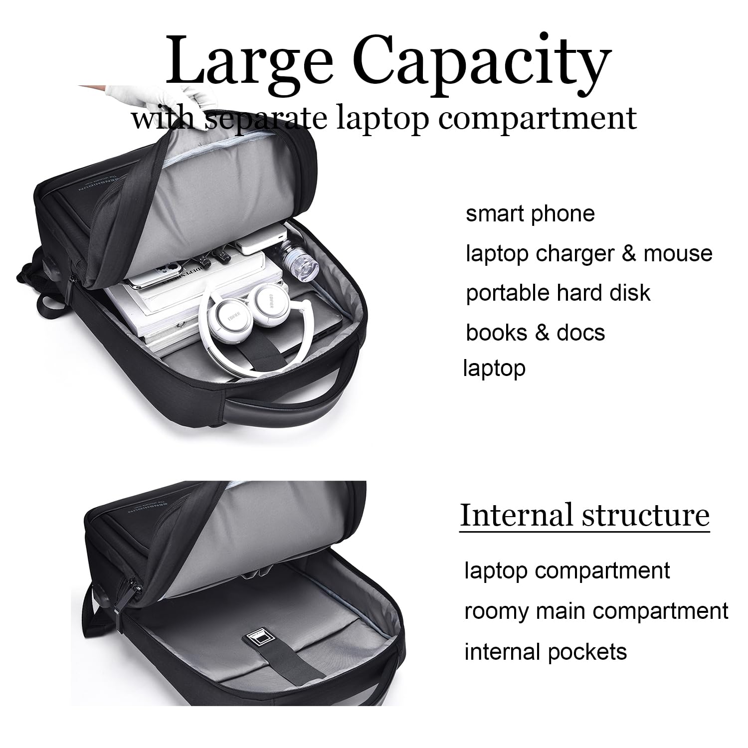 Kamlui Laptop Backpack for Men Black with Laptop Compartment Computer Case Laptop Bag