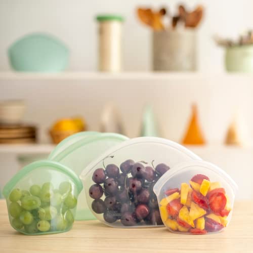 Hugger Bags Silicone Reusable Lunch & Snack Bag by Food Huggers | Durable Storage, BPA Free, Dishwasher & Freezer Safe, Stand-Up Resealable Produce Pouch | Small 13 fl oz, Juniper