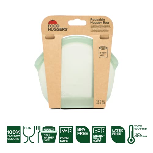 Hugger Bags Silicone Reusable Lunch & Snack Bag by Food Huggers | Durable Storage, BPA Free, Dishwasher & Freezer Safe, Stand-Up Resealable Produce Pouch | Small 13 fl oz, Juniper