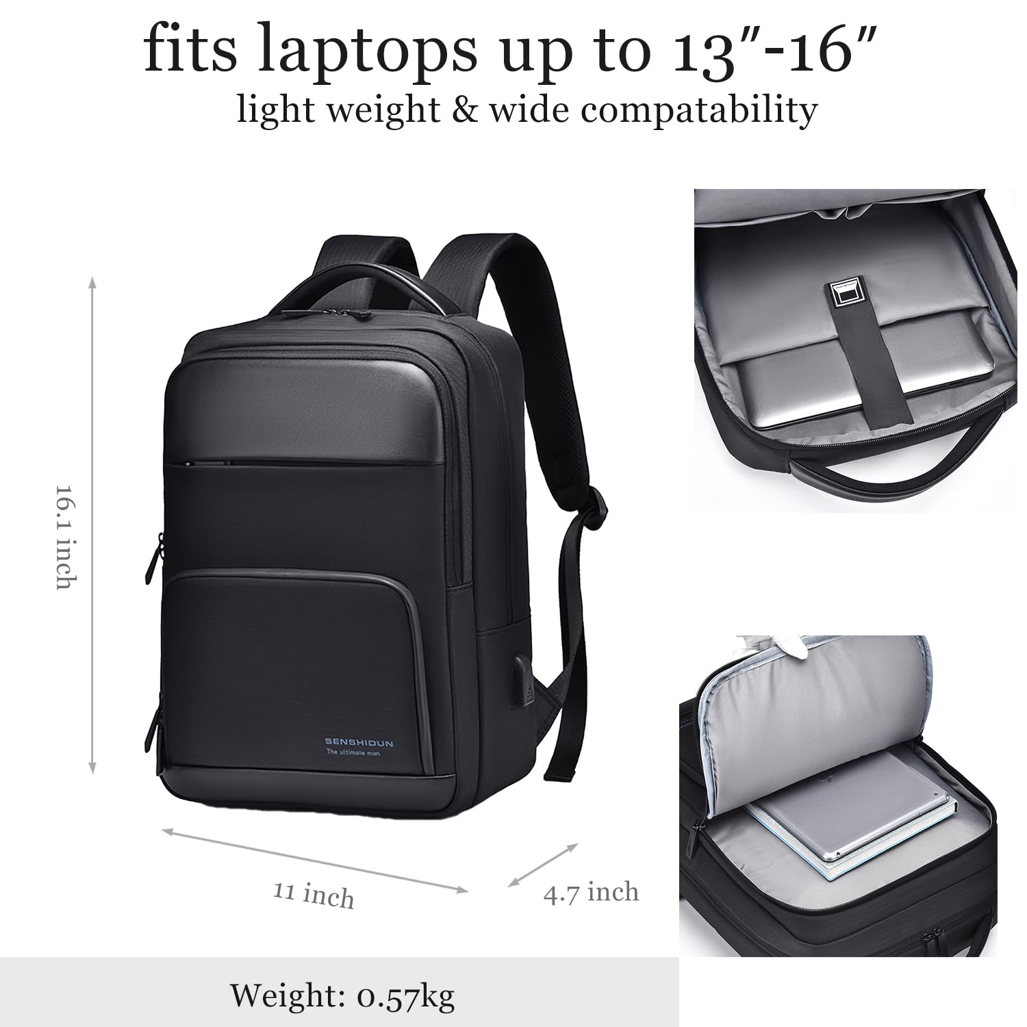 Kamlui Laptop Backpack for Men Black with Laptop Compartment Computer Case Laptop Bag