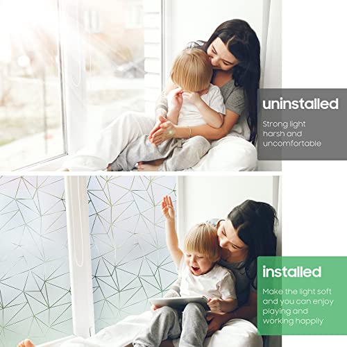 Viseeko Window Privacy Film Decorative Static Clings Sun UV Blocking Non-Adhesive Removable Glass Door Sticker for Home Office 11.8 x 78.7 inches Frosted Triangle