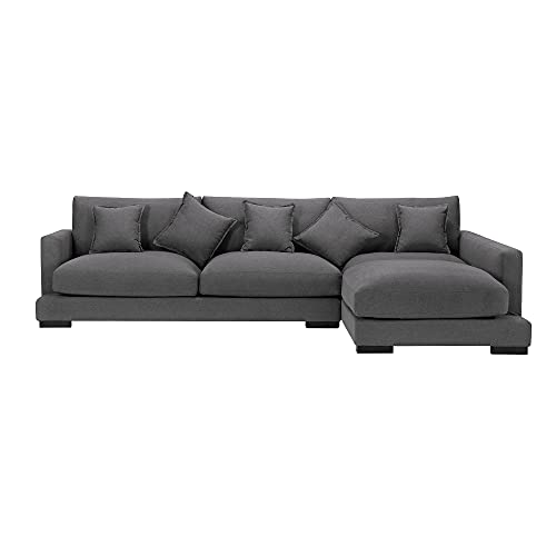 Sectional Sofa Right Hand Facing Dark Grey Fabric with 5 Pillows