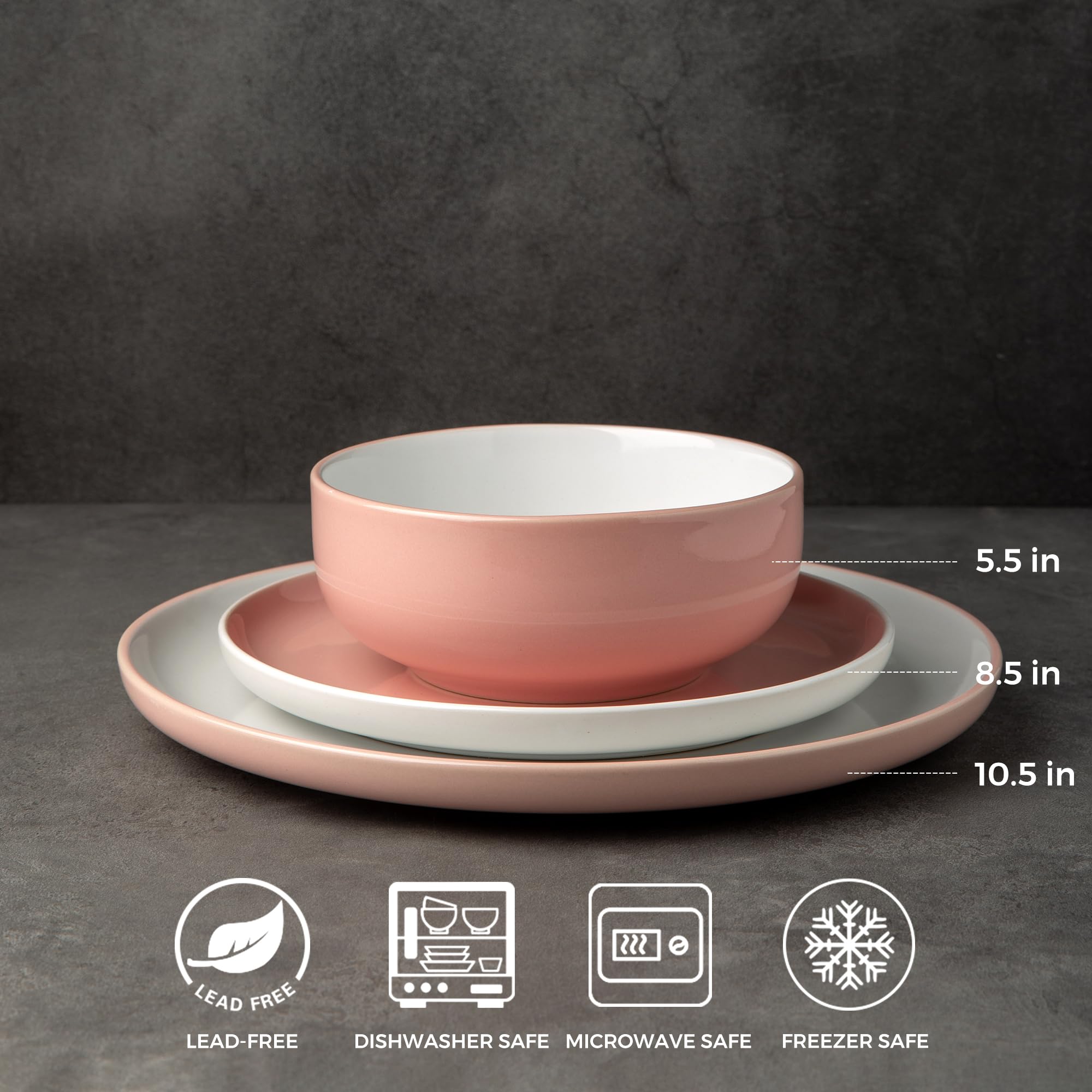 GBHOME Ceramic Dinnerware Sets,Double Color Glaze Plates and Bowls Set,Highly Chip and Crack Resistant | Dishwasher & Microwave Safe | Round Dishes Set Service for 4 (12pc)