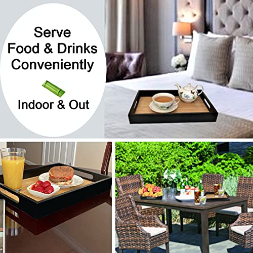 Bamboo Serving Tray with Handles (16" x 11" x 2") β Wood Serving Tray - Coffee Table Tray - Ottoman Tray - Decorative Display Tray In Black & Natural