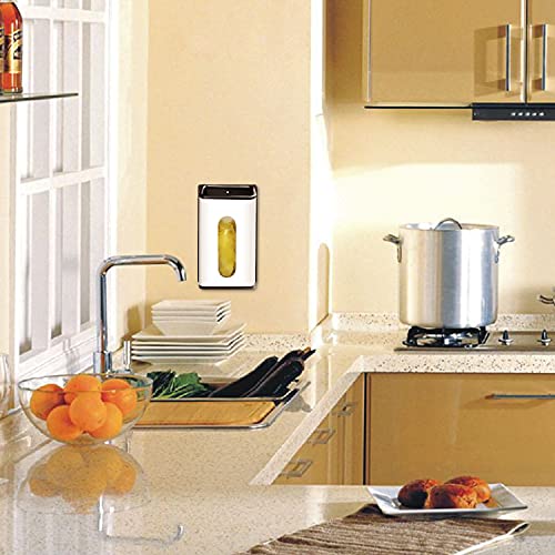 Wall Mount Grocery Plastic Bag Holder and Dispenser for Plastic Bags,LINAN Stainless Steel Bag Saver, Anti-Fingerprints, White