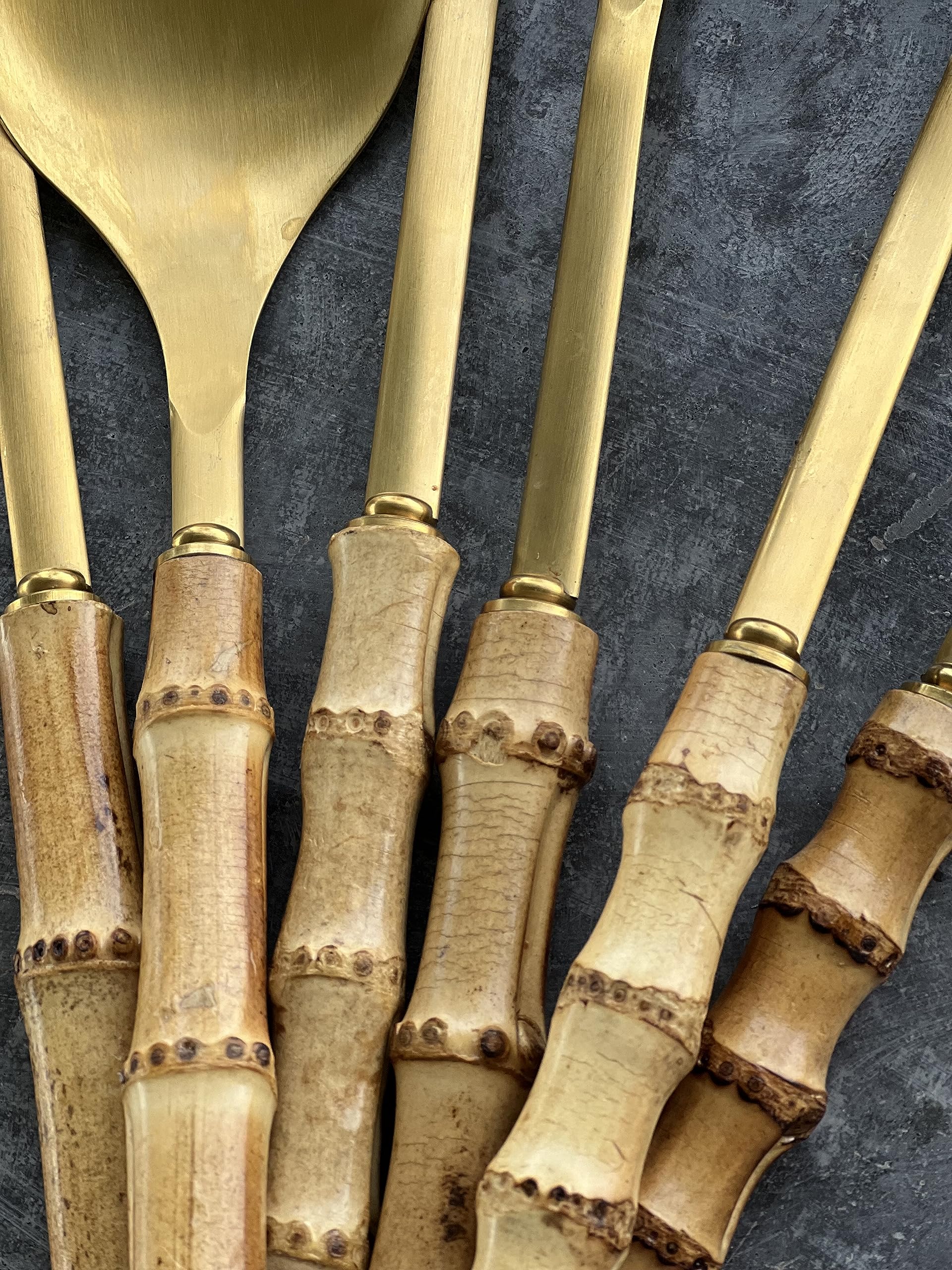 Bamboo Stainless Steel Cooking Tools Utensils Stainless - Brass/Gold Cooking and Serving Utensils - Gold Kitchen Utensils - Bamboo Wood Handled Gold Kitchen Utensils For Gold Kitchen