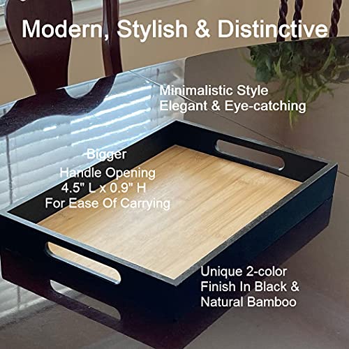 Bamboo Serving Tray with Handles (16" x 11" x 2") β Wood Serving Tray - Coffee Table Tray - Ottoman Tray - Decorative Display Tray In Black & Natural