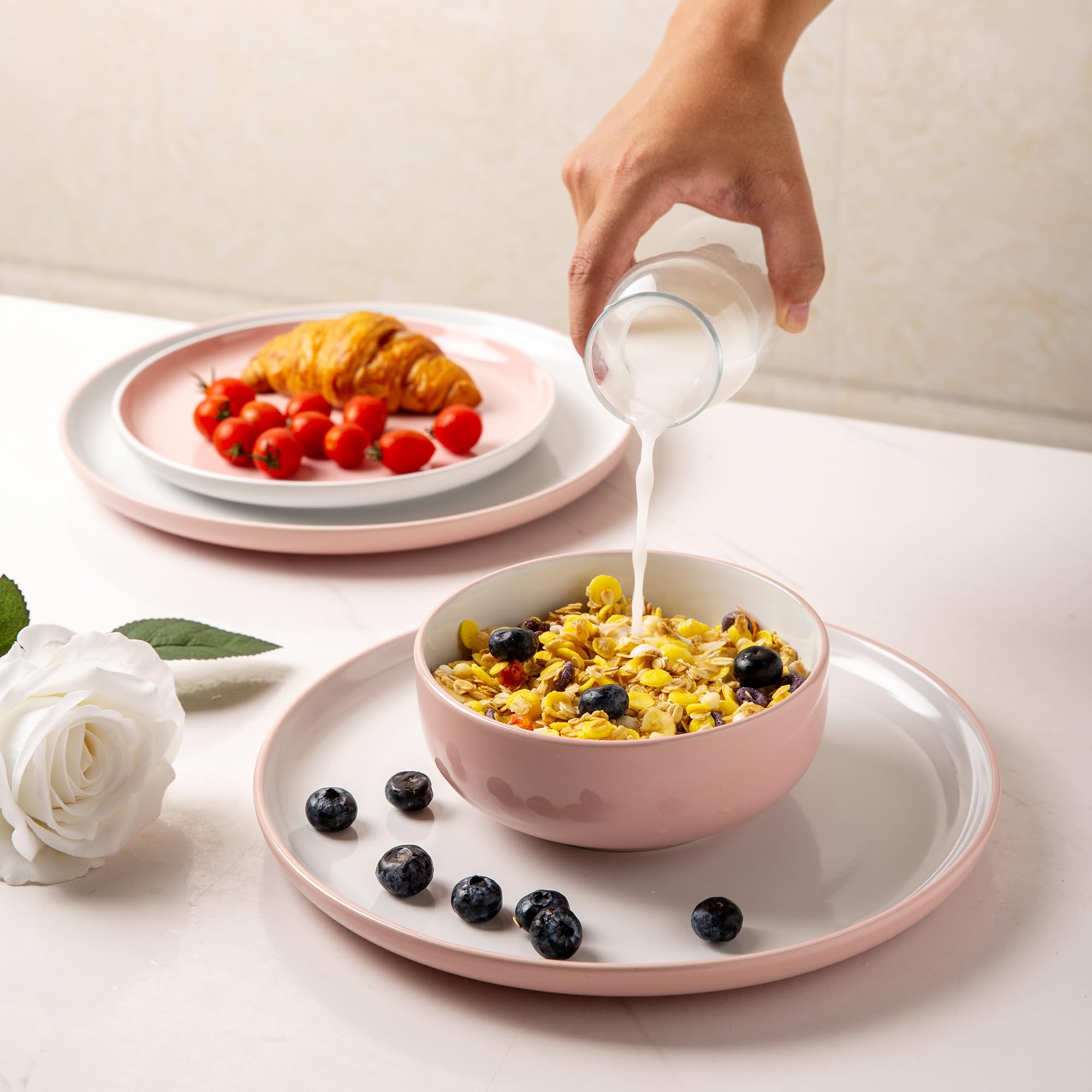 GBHOME Ceramic Dinnerware Sets,Double Color Glaze Plates and Bowls Set,Highly Chip and Crack Resistant | Dishwasher & Microwave Safe | Round Dishes Set Service for 4 (12pc)