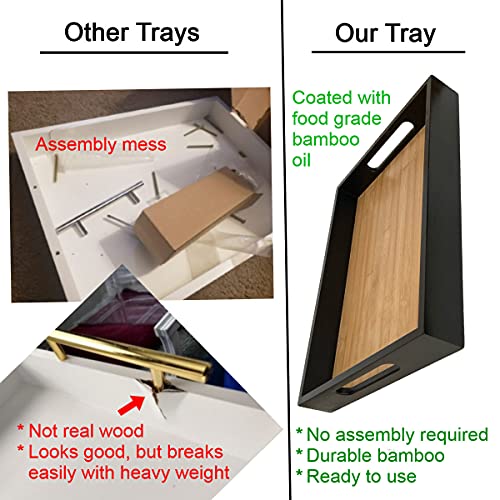 Bamboo Serving Tray with Handles (16" x 11" x 2") β Wood Serving Tray - Coffee Table Tray - Ottoman Tray - Decorative Display Tray In Black & Natural