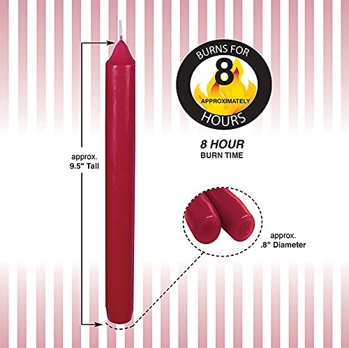 10 Pack Straight Unscented Red Candles - 9.5 Inch Tall Candle Sticks - Dripless Long Burning Candles for Dinner Table, Weddings, Home Decoration, Holidays - 8 Hour Burn Time