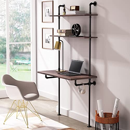 MCleanPin Industrial Computer Desk with Shelves,Ladder Shelf Desk,Wall Mount Desk with Shelf,79inch Home Office Computer Table, 2-Tier Rustic Wall Ladder Desk(W40inch)