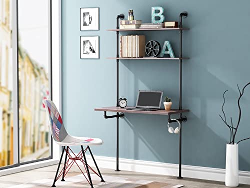 MCleanPin Industrial Computer Desk with Shelves,Ladder Shelf Desk,Wall Mount Desk with Shelf,79inch Home Office Computer Table, 2-Tier Rustic Wall Ladder Desk(W40inch)