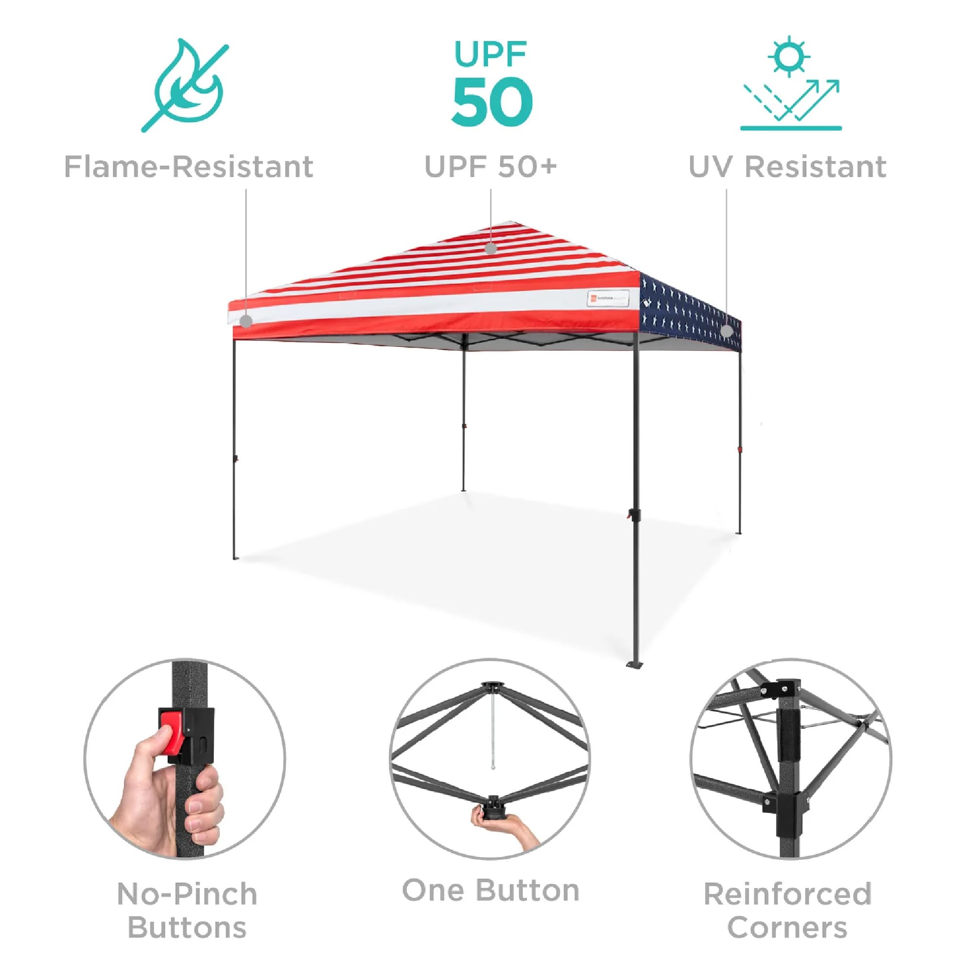 Best Choice Products 10x10ft 1-Person Setup Pop Up Canopy Tent Instant Portable Shelter w/ 1-Button Push, Case, 4 Weight Bags - American Flag