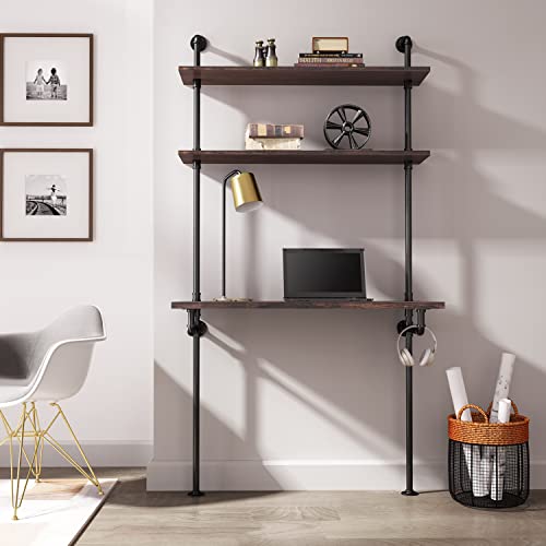 MCleanPin Industrial Computer Desk with Shelves,Ladder Shelf Desk,Wall Mount Desk with Shelf,79inch Home Office Computer Table, 2-Tier Rustic Wall Ladder Desk(W40inch)