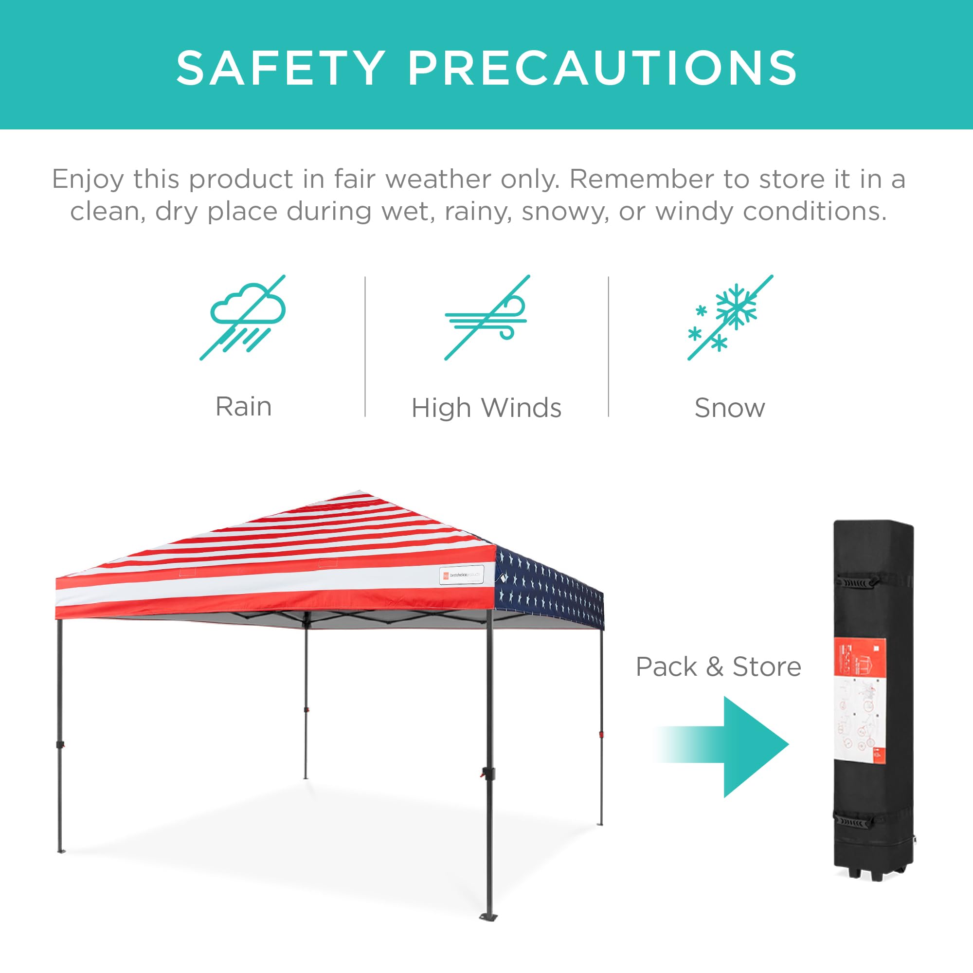 Best Choice Products 10x10ft 1-Person Setup Pop Up Canopy Tent Instant Portable Shelter w/ 1-Button Push, Case, 4 Weight Bags - American Flag
