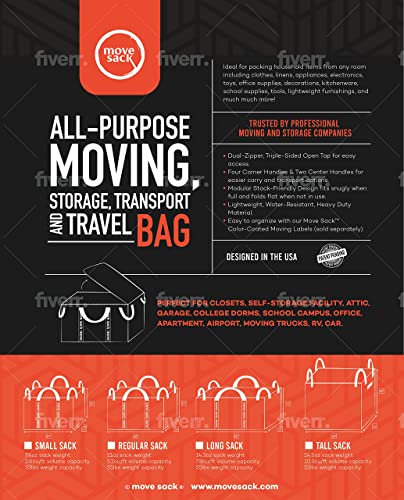 Move Sack® All-Purpose Moving Bag - Transport, Storage, Packing, Travel, College, Laundry - Moving Boxes - Garment Bags - Moving Organizer Essentials - Holder Tote Bag with Zipper