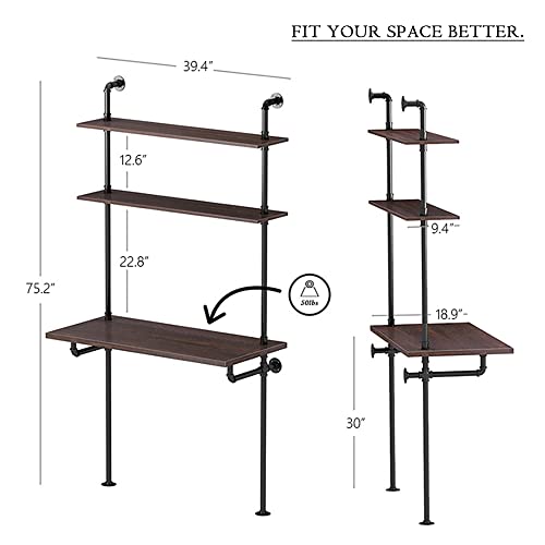 MCleanPin Industrial Computer Desk with Shelves,Ladder Shelf Desk,Wall Mount Desk with Shelf,79inch Home Office Computer Table, 2-Tier Rustic Wall Ladder Desk(W40inch)