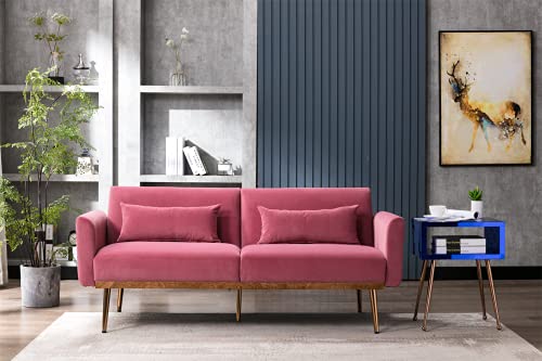 SZLIZCCC 68“-Button Velvet Sofa, Accent Sofa, Mid Century Modern Velvet Fabric Couch， Convertible Futon Sofa Bed ，Sleeper Sofa Sofa Bed (Carmine)