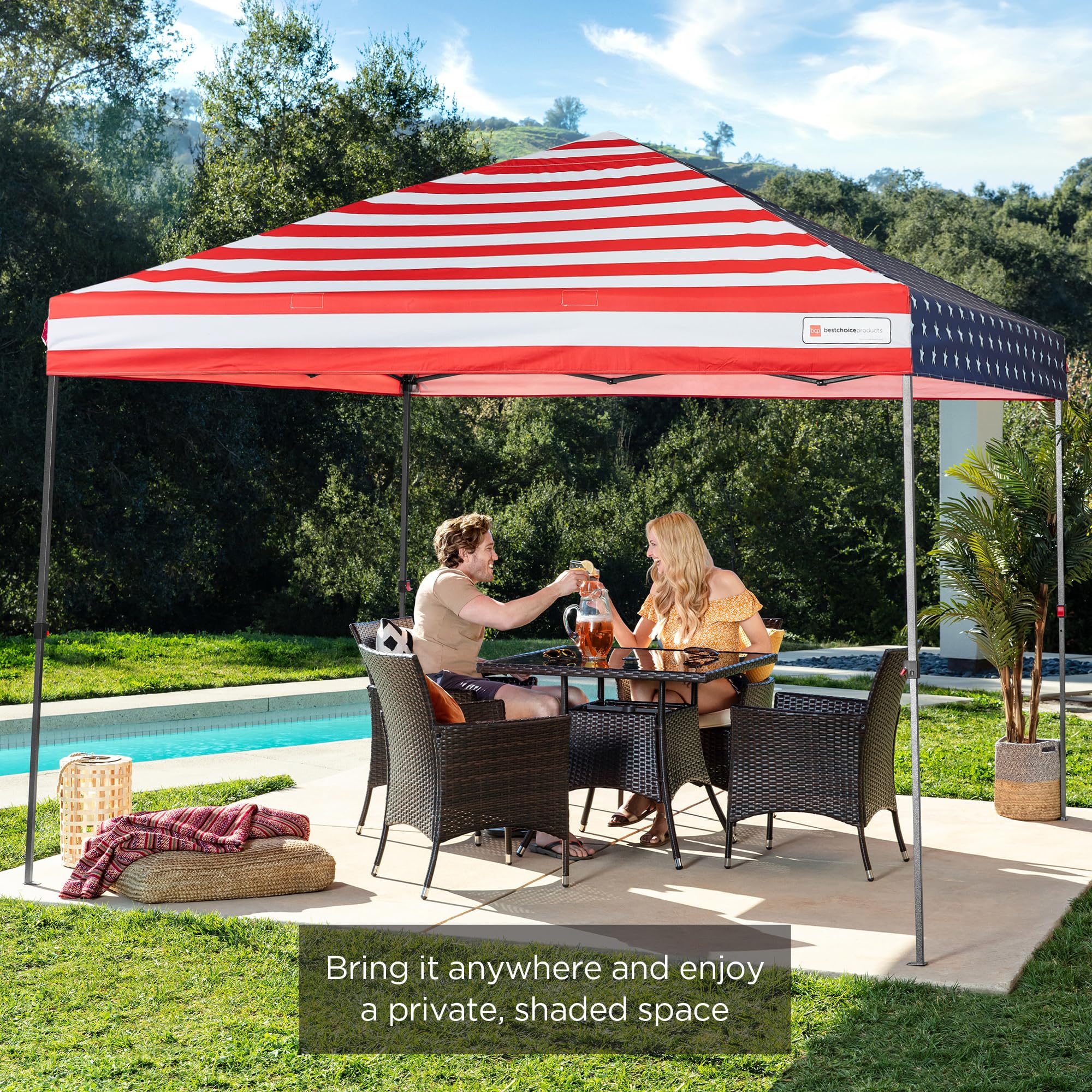 Best Choice Products 10x10ft 1-Person Setup Pop Up Canopy Tent Instant Portable Shelter w/ 1-Button Push, Case, 4 Weight Bags - American Flag