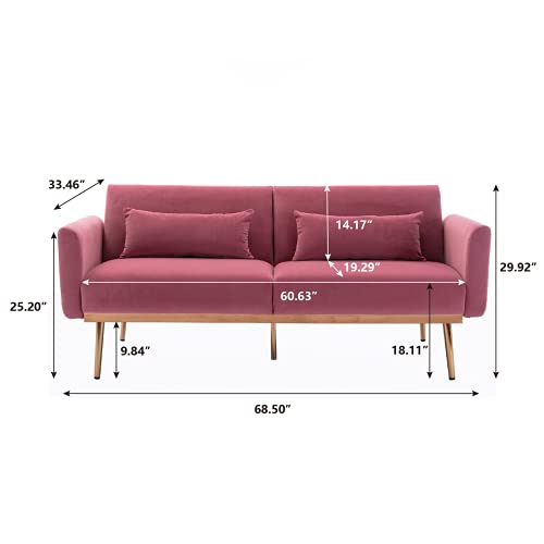 SZLIZCCC 68“-Button Velvet Sofa, Accent Sofa, Mid Century Modern Velvet Fabric Couch, Convertible Futon Sofa Bed ,Sleeper Sofa Sofa Bed (Carmine)