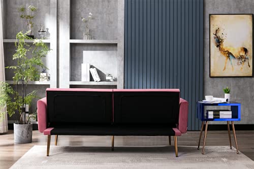 SZLIZCCC 68“-Button Velvet Sofa, Accent Sofa, Mid Century Modern Velvet Fabric Couch, Convertible Futon Sofa Bed ,Sleeper Sofa Sofa Bed (Carmine)