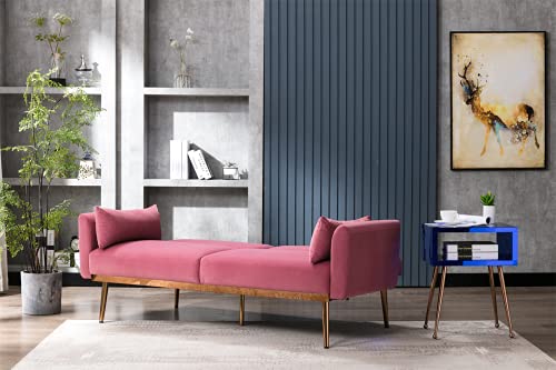 SZLIZCCC 68“-Button Velvet Sofa, Accent Sofa, Mid Century Modern Velvet Fabric Couch, Convertible Futon Sofa Bed ,Sleeper Sofa Sofa Bed (Carmine)