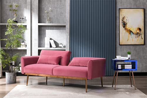 SZLIZCCC 68“-Button Velvet Sofa, Accent Sofa, Mid Century Modern Velvet Fabric Couch, Convertible Futon Sofa Bed ,Sleeper Sofa Sofa Bed (Carmine)