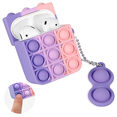 Jiunai for AirPods Case, Bubble Fidget Case for AirPod Stress Relief 3D Full Protection Shockproof Cute Soft Silicone Rubber Shock-Absorbing Armor Case with Lanyard for AirPods 1/2 Gen Purple Pink