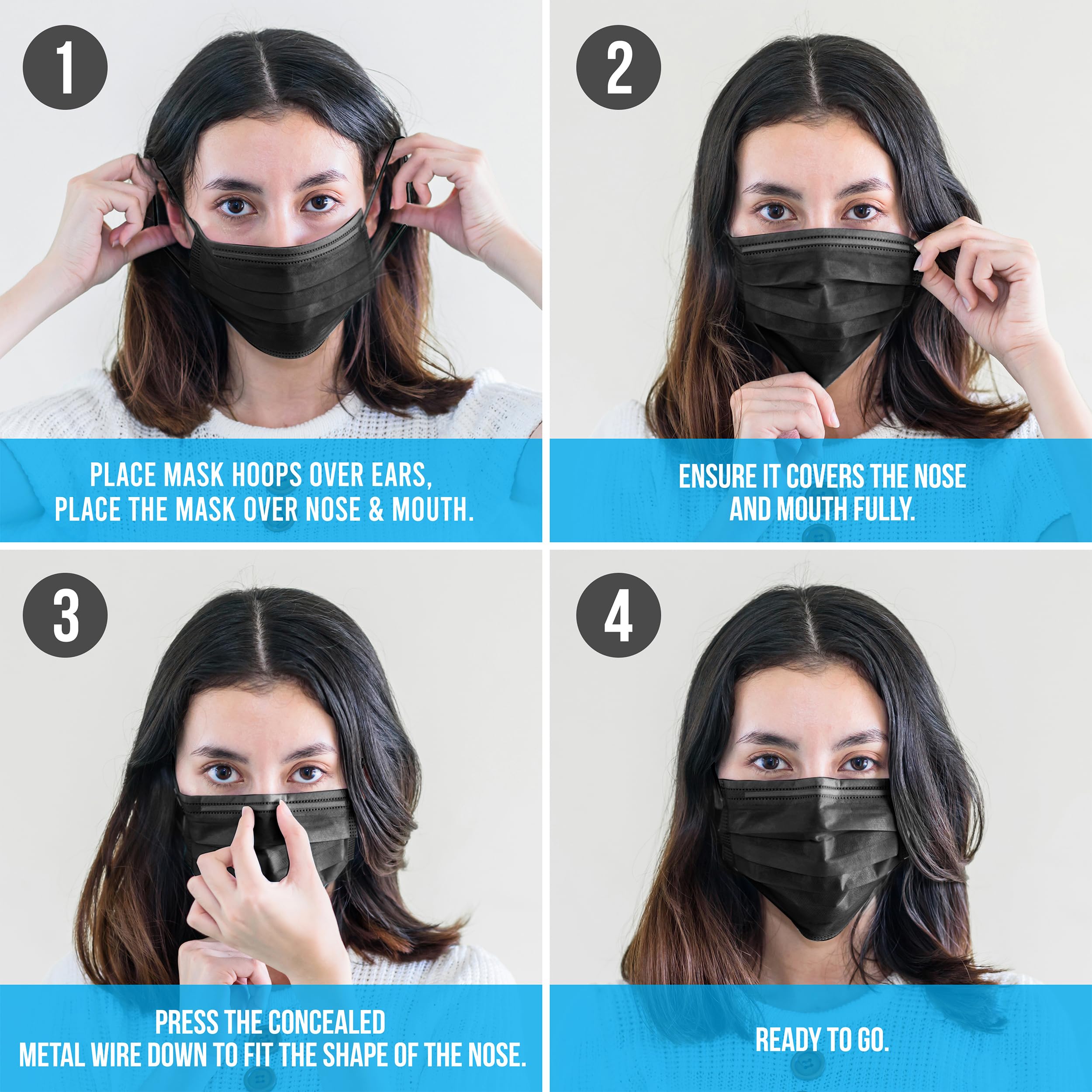 SereneLife 50 Count Disposable Face Masks | Breathable 3-Ply Layers | Made from Non-Woven Fabric | Comfortable Earloops | Daily Use & Personal Care | Easy to Use & Disposable | For Adults (Black)