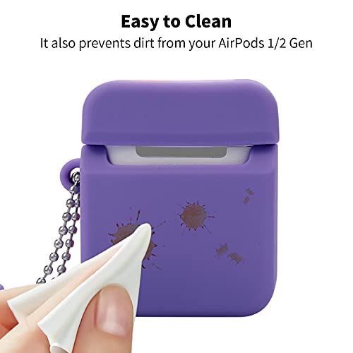 Jiunai for AirPods Case, Bubble Fidget Case for AirPod Stress Relief 3D Full Protection Shockproof Cute Soft Silicone Rubber Shock-Absorbing Armor Case with Lanyard for AirPods 1/2 Gen Purple Pink