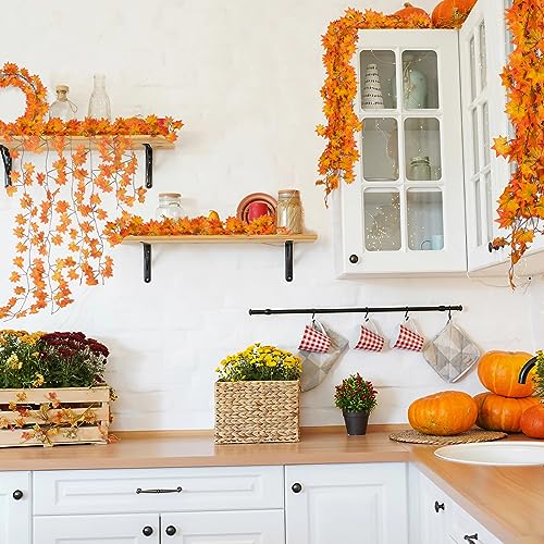 CQURE 14 Pack 98Ft Fall Leaf Garland, Hanging Vines Garland Artificial Fall Maple Leaves Garland Thanksgiving Decor for Home Wedding Fireplace Party (Orange Green)