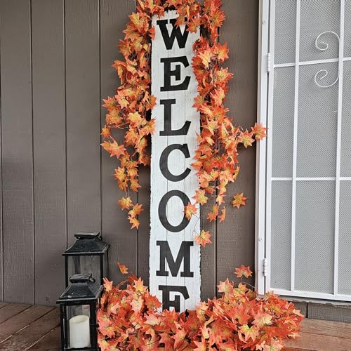 CQURE 14 Pack 98Ft Fall Leaf Garland, Hanging Vines Garland Artificial Fall Maple Leaves Garland Thanksgiving Decor for Home Wedding Fireplace Party (Orange Green)