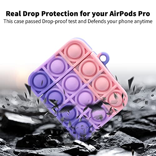 Jiunai for AirPods Case, Bubble Fidget Case for AirPod Stress Relief 3D Full Protection Shockproof Cute Soft Silicone Rubber Shock-Absorbing Armor Case with Lanyard for AirPods 1/2 Gen Purple Pink