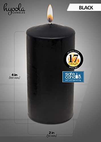 Hyoola Black Pillar Candles 2x4 Inch - 4 Pack Unscented Pillar Candles - European Made