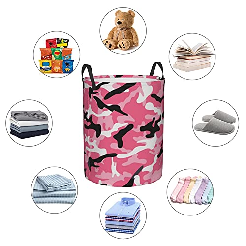 KiuLoam Camo Pink Camouflage 19.6 Inches Large Storage Basket with Handles Collapsible Portable Laundry Fabric Hampers Tote Bag for Toys Clothing Organization