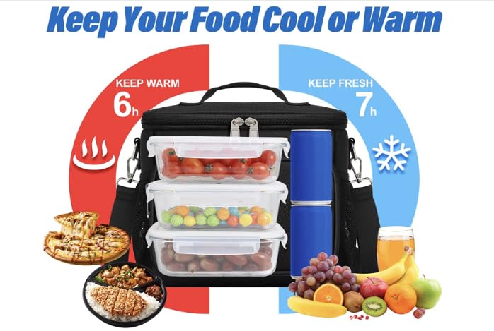 Lunch box great insulated, bag cooler, for men-women, thermal reusable, leakproof, black
