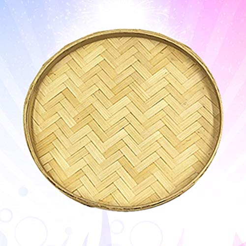 Healifty Round Basket Tray Wicker Round Fruit Basket Woven Food Storage Weaved Shallow Tray Organizer Decorative Rack Display Kids DIY Drawing Board 42cm Round Woven Basket