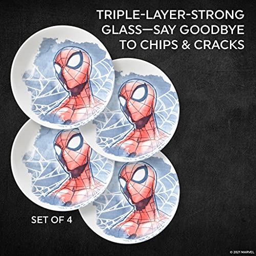 Corelle Vitrelle 4-Piece Salad Plate Set, Triple Layer Glass and Chip Resistant, Lightweight Round 8-1/2-Inch Plates Set, Marvel's Spider-Man